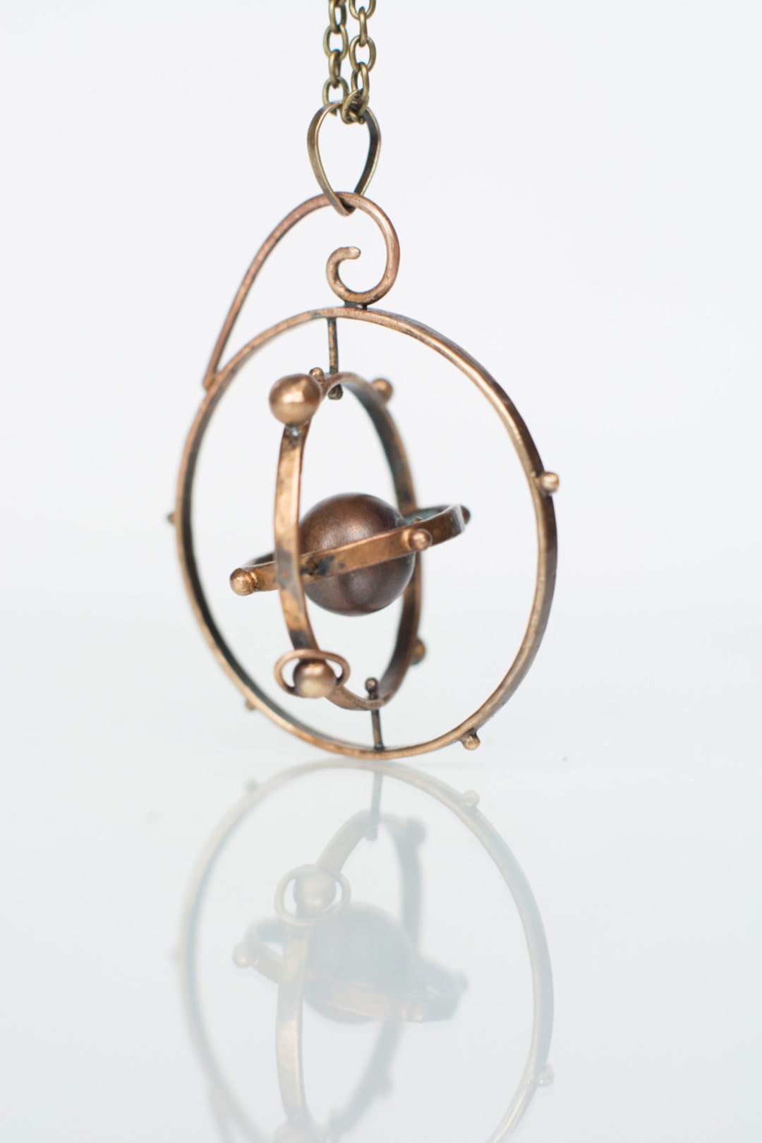 Solar System Necklace Pendant - Spinning Solar System Tombac Copper ...