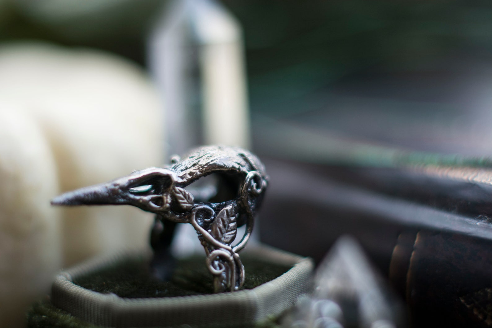 Raven Crow Skull Ring Handmade Skull Ring Overgrown With | Etsy