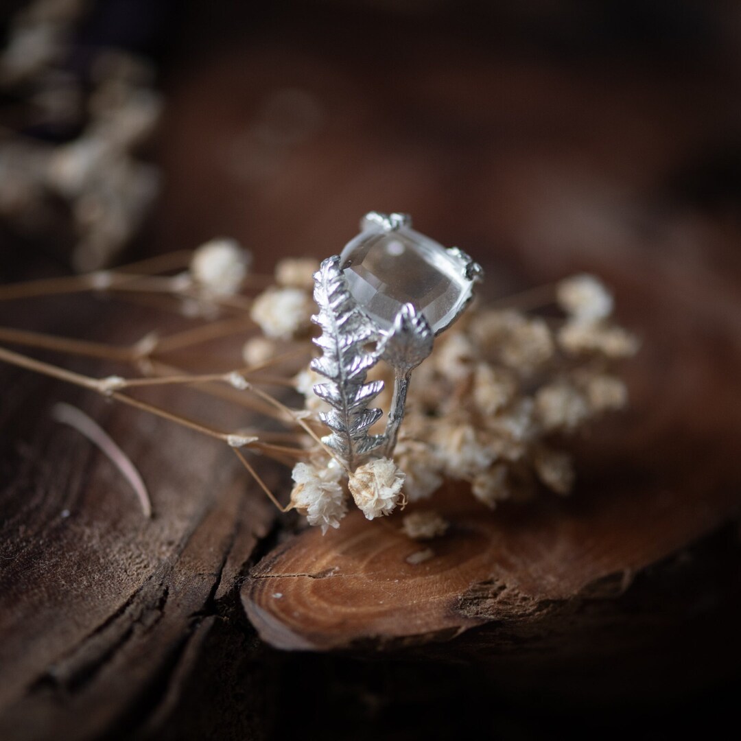 Fern and Leaf Ring in 925 Sterling Silver, and a Himalayan Quarts, Portrait Cut Window. Woodland ...