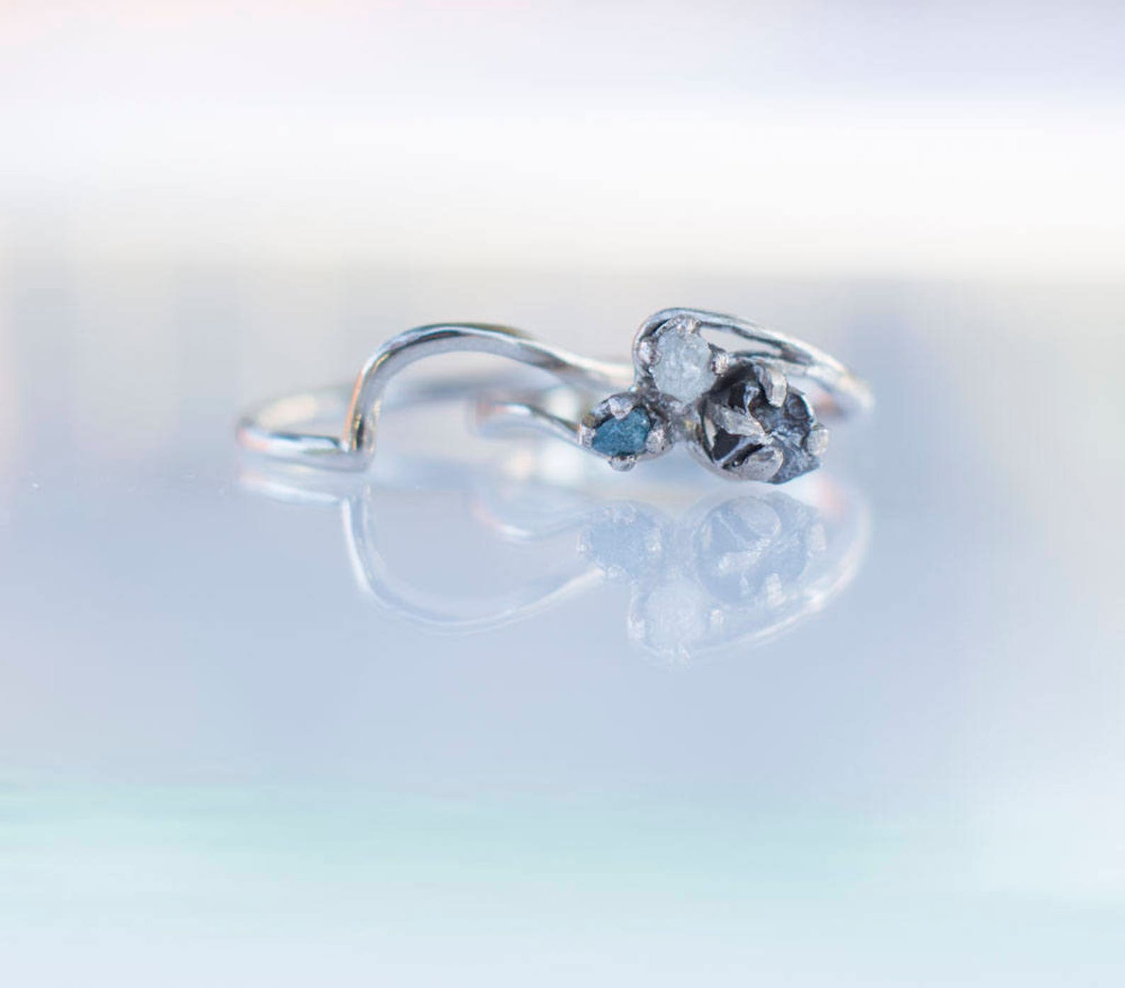 Meteorite and Rough Uncut Natural Diamond Ring With 14k White - Etsy