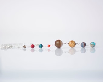 Earth and Moon to Scale Solar System Necklace Stone Bead Planets - Etsy