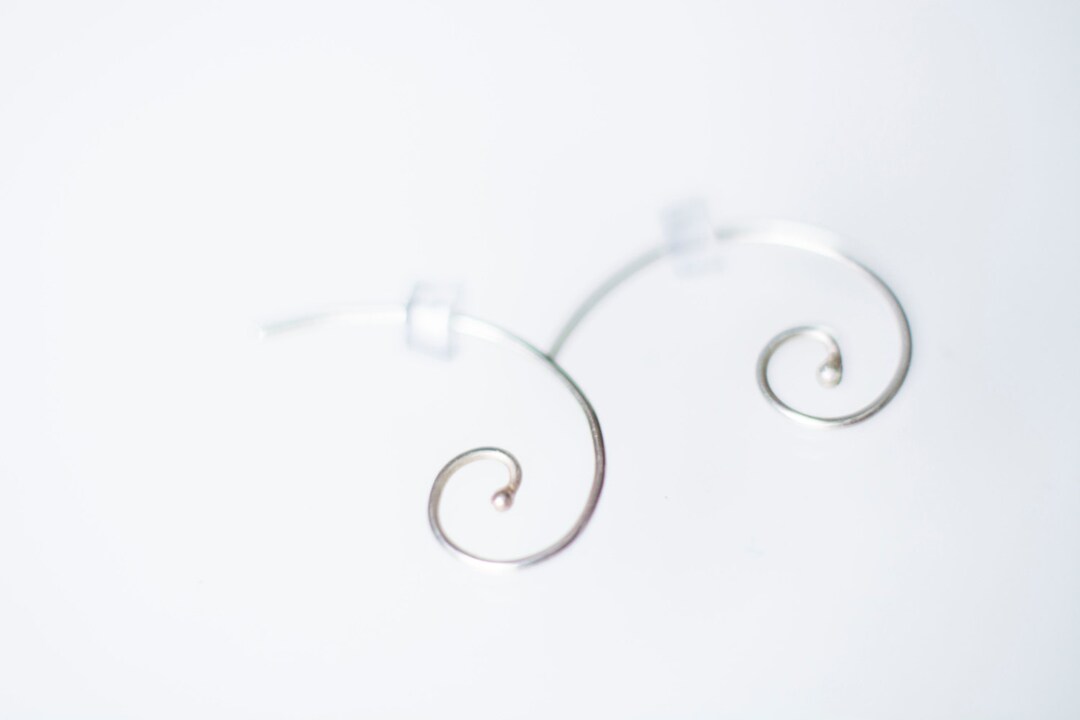 Simple Silver Earrings Swirly Stud ~ Elf Elvish Fairy Elven Tiny Dainty ...