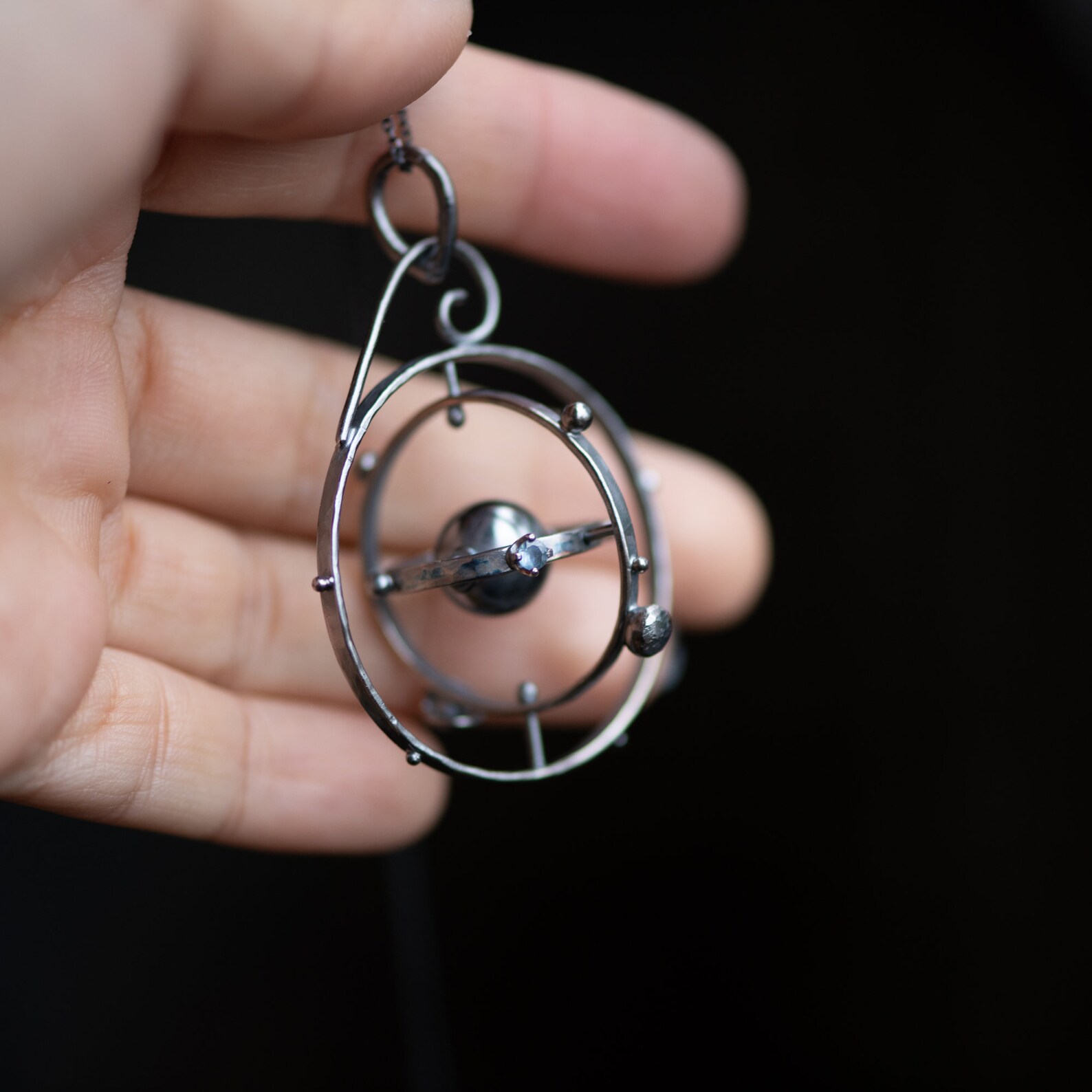 Solar System Necklace Pendant With Sapphire Earth Spinning Solar System ...