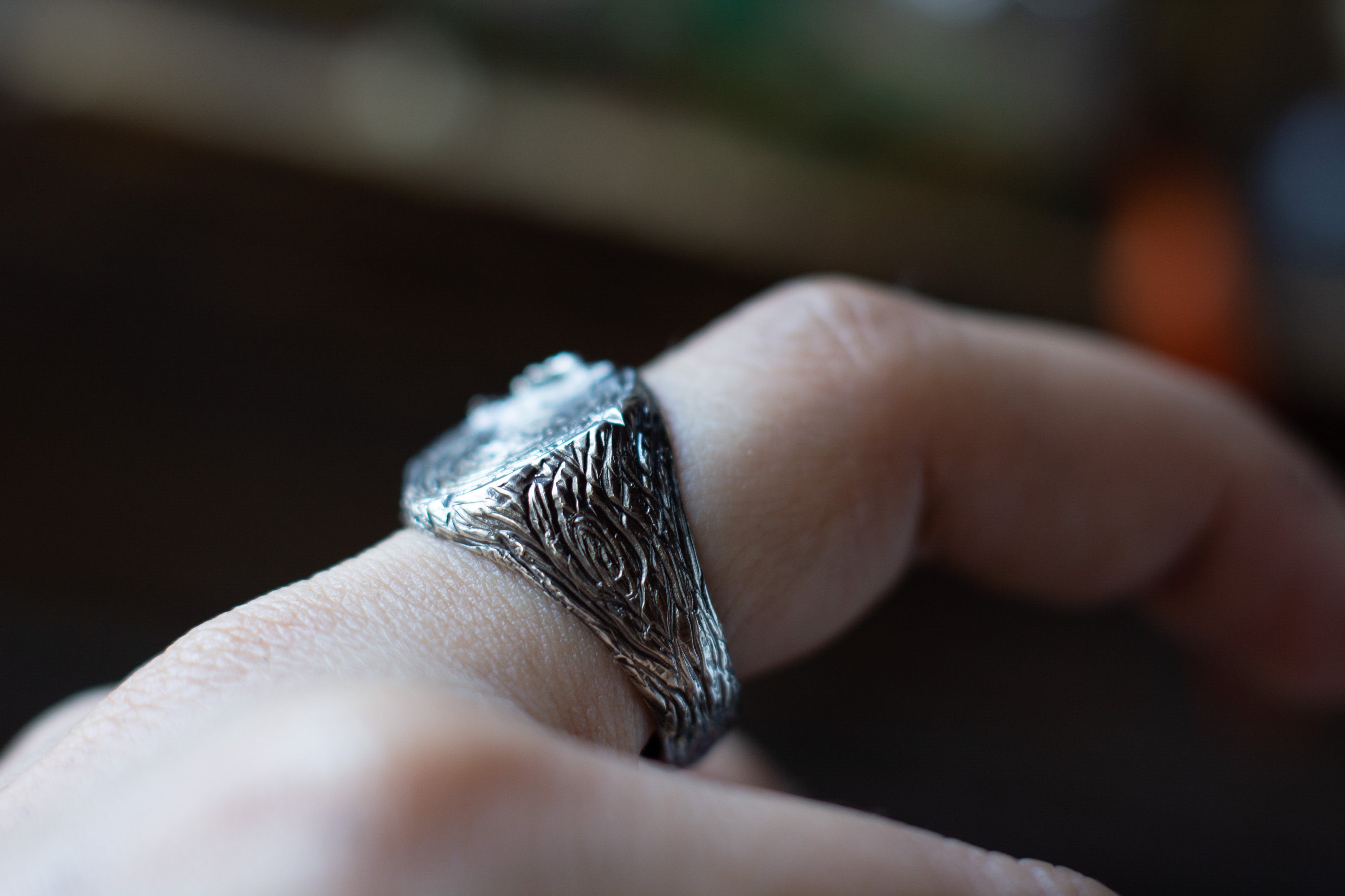 Tree Stump Ring Woodgrain Wood Bark Rough Black Oxidized | Etsy