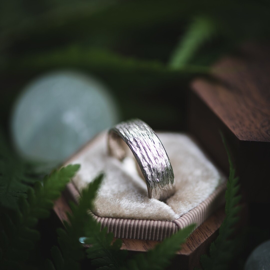Bark Ring Sterling Silver Wedding Band Ring for Men - Male Wedding Ring ...