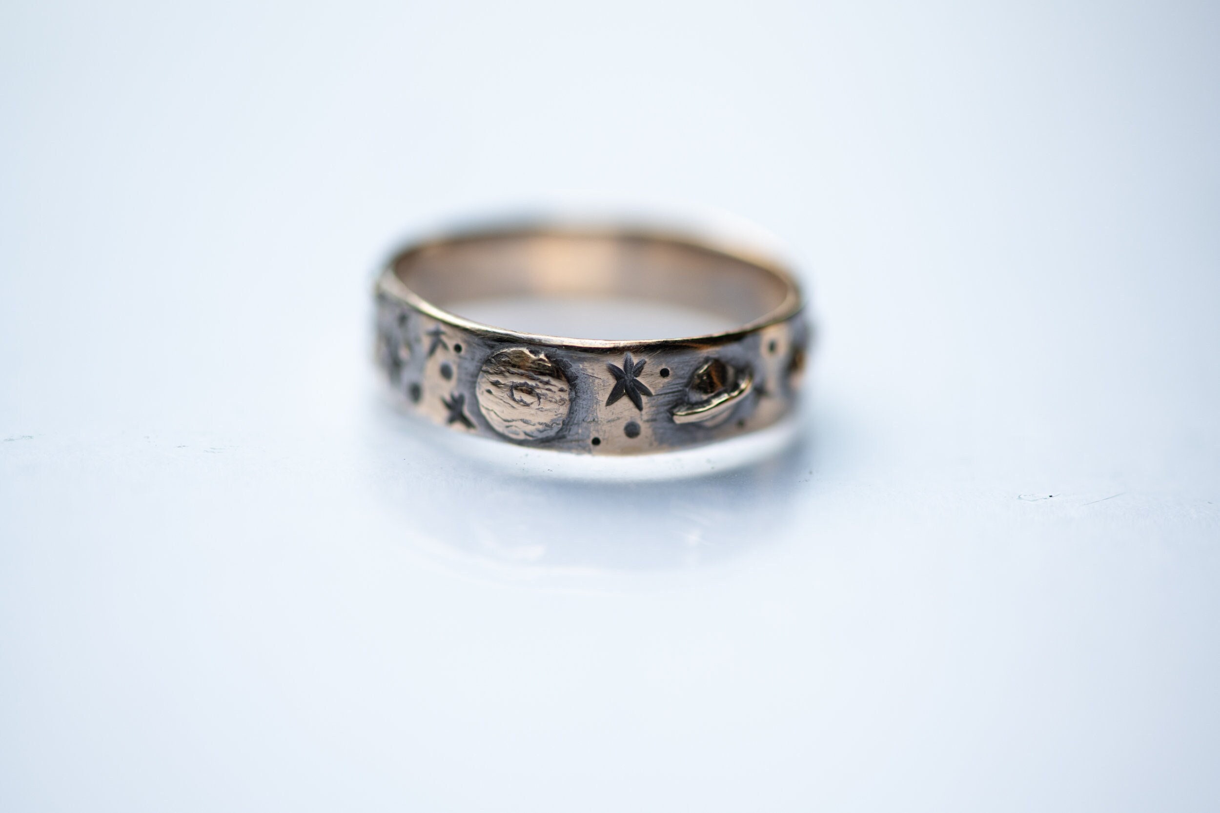 Custom Solarsystem Ring in Yellow Rose or White Gold 14k, Handmade ...