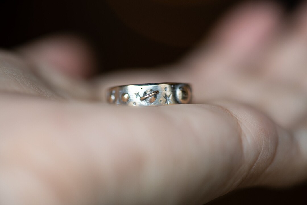Custom Solarsystem Ring in Yellow Rose or White Gold 14k, Handmade ...