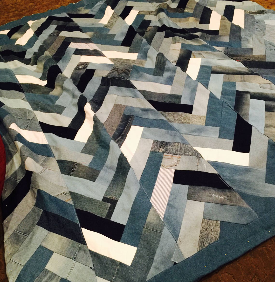 Denim Blanket Denim Quilt Recycled Denim Comforter Chevron - Etsy