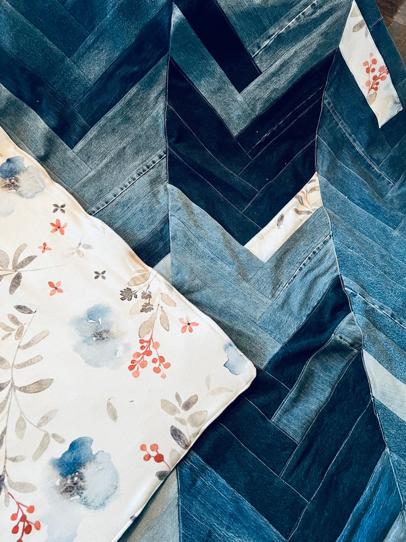 Recycled Denim Queen Size Blanket, Handmade Flannel Back Quilt - Etsy