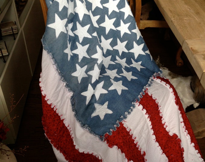Gorgeous American Flag Ragged Quilt Made From Distressed Blue - Etsy