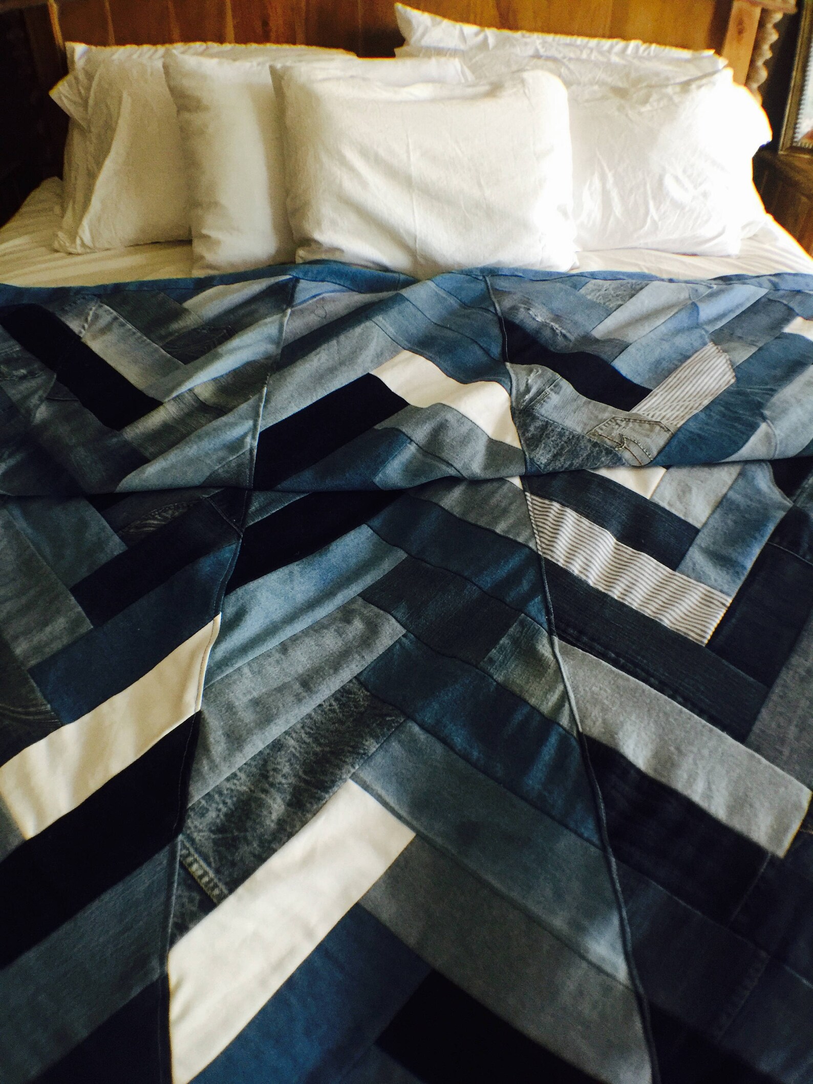 Denim Blanket Denim Quilt Recycled Denim Comforter Chevron - Etsy