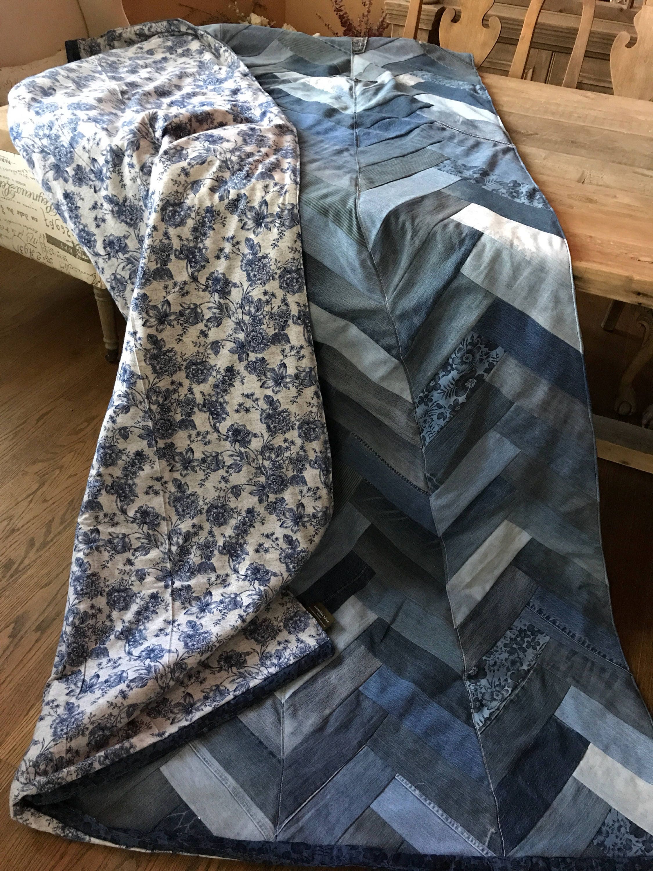 Recycled Denim Blanket, Recycled Denim, Chevron, Herringbone, Comforter ...