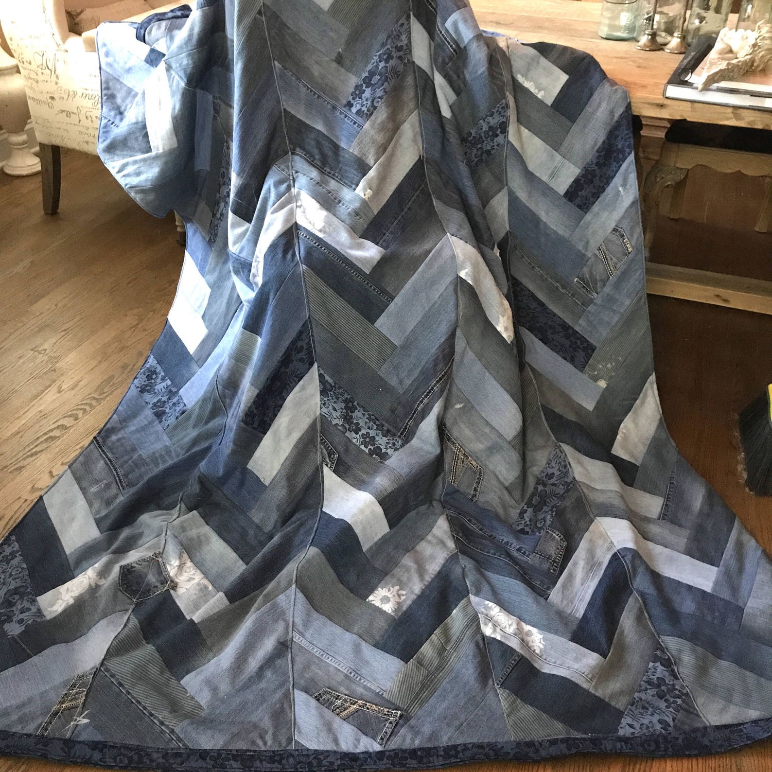 Recycled Denim Blanket Recycled Denim Chevron Herringbone - Etsy