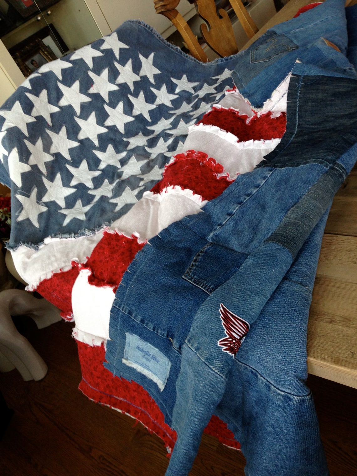 American Flag Rag Quilt, Cotton & Recycled Denim, Patriotic Decor - Etsy