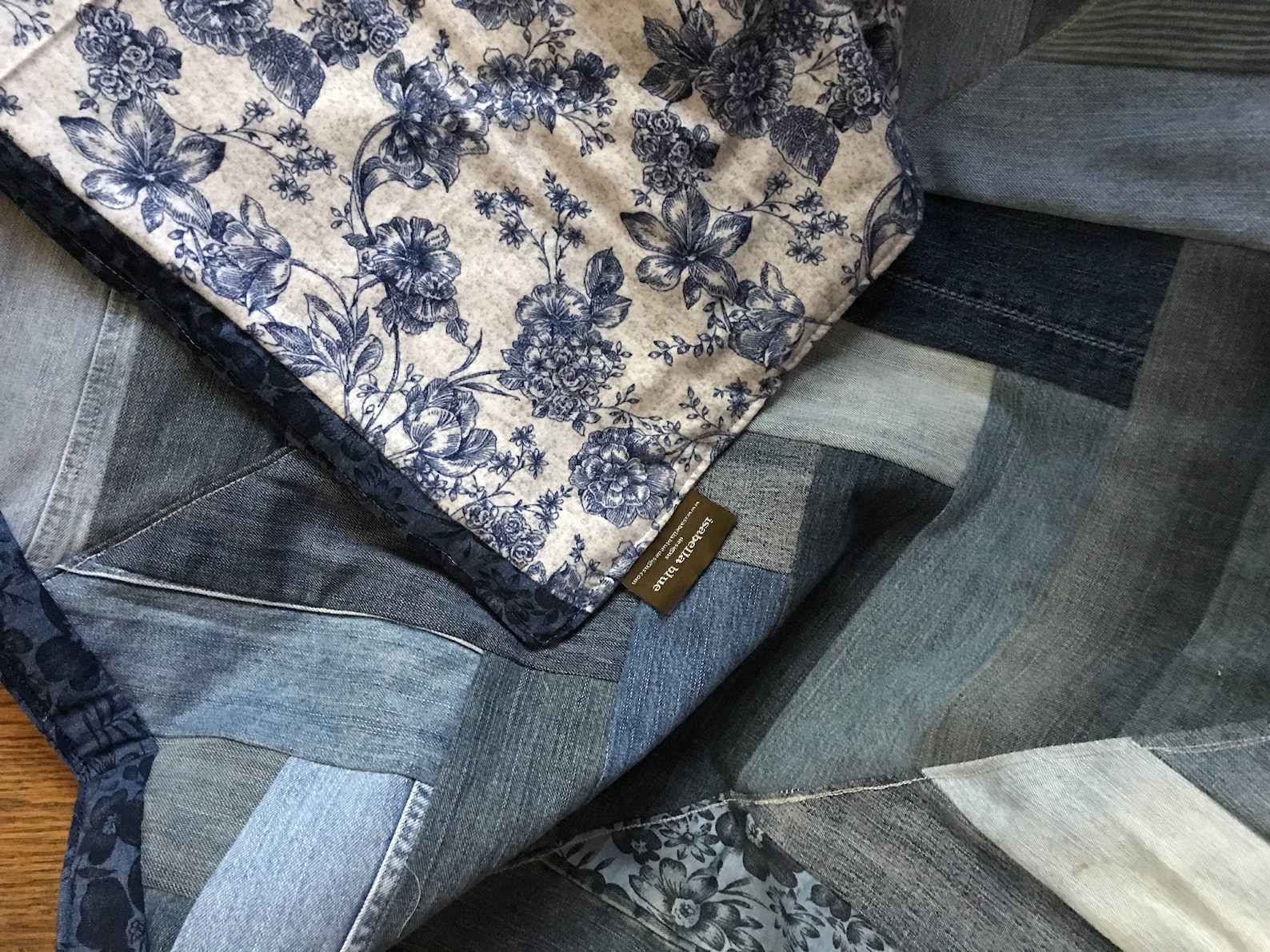 Recycled Denim Quilt, Chevron Herringbone Pattern, Custom Flannel Back ...