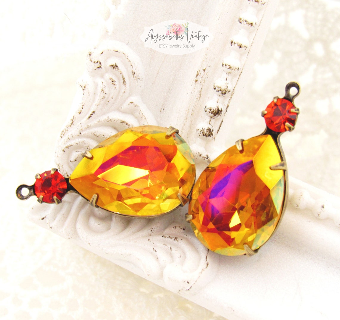 Crystal Copper Pear Stones & Hyacinth Rhinestones Set Stone Teardrop ...