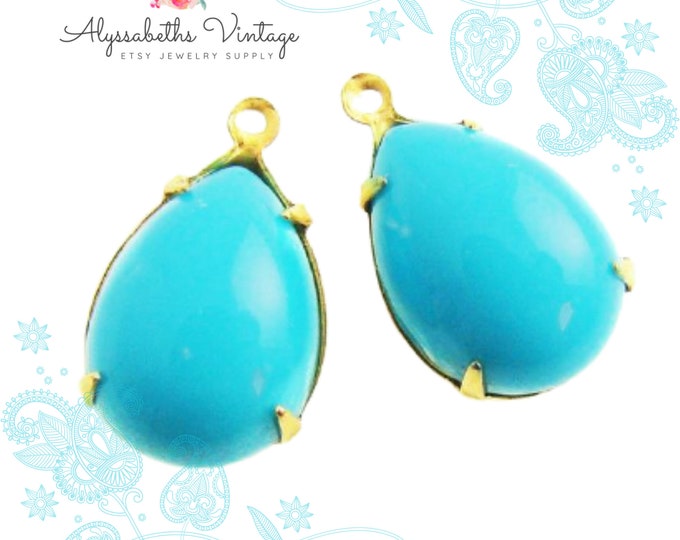 Vintage Opaque Turquoise Blue 15x11mm Teardrop Acrylic Plastic - Etsy
