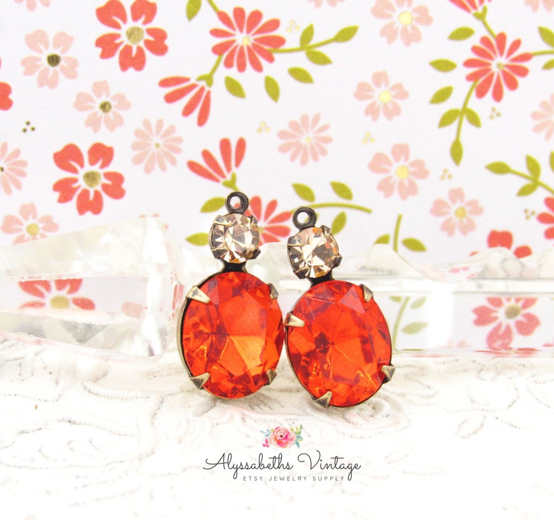 Vintage Austrian Hyacinth Oval & Peach Rhinestone Charms, 19x10mm ...