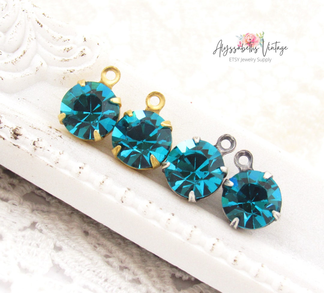 8mm Blue Zircon Rhinestone Round Set Stone Drop or Connector 39ss Prong ...