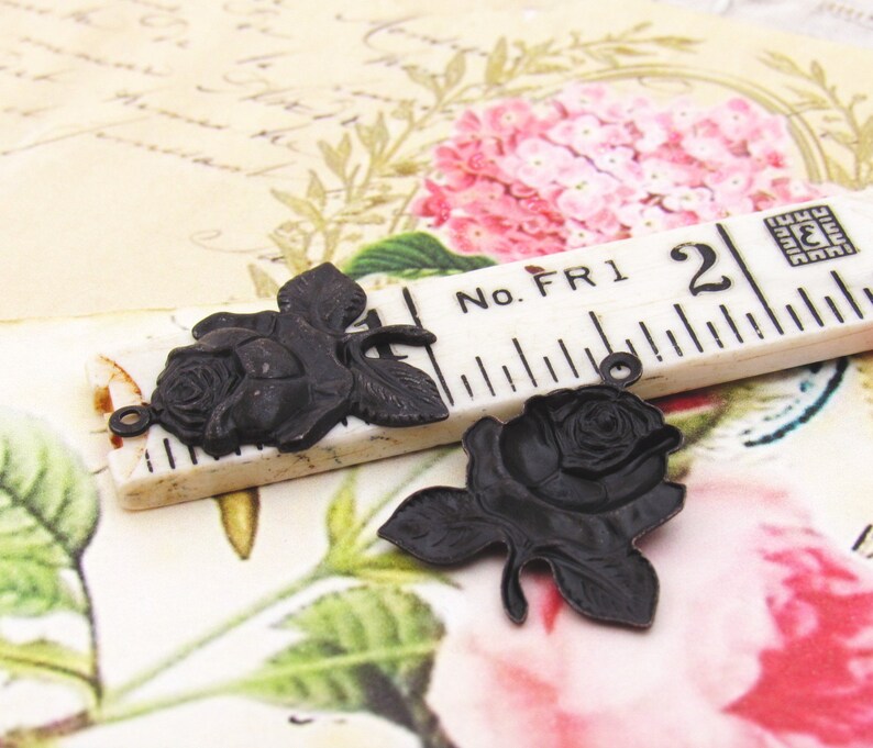 Victorian Rose Antiqued Black Pendant Aged Black Flower Charm | Etsy