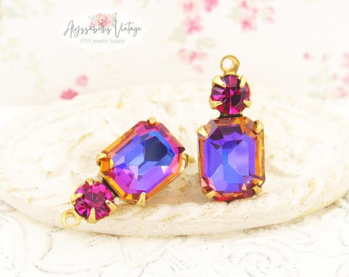 Crystal Violet Blue Octagon & Fuchsia Rhinestone Drops Silver - Etsy