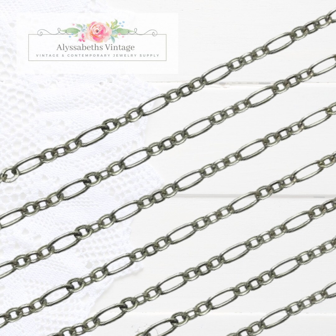 Antique Silver Oval & Round Link Cable Chain, 6.5x3mm Silver Ox Oval ...