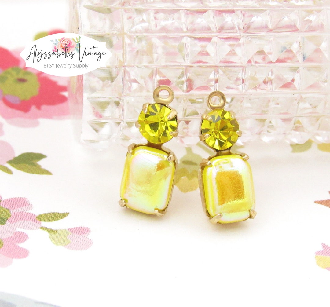 Vintage AB Opaque Lemon Yellow Octagon Stone & Yellow Citrine ...