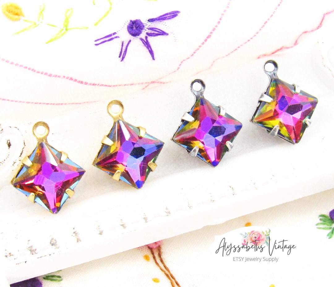 Rainbow Vitrail 8mm Square Golden Shadow Rhinestone Drops or Connector ...