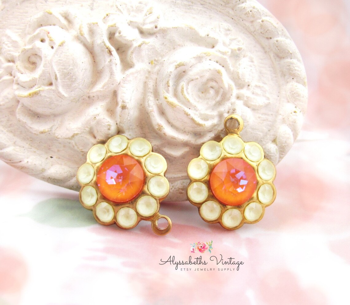 Yellow & Orange Rhinestone Daisy Charm Swarovski Orange Glow | Etsy