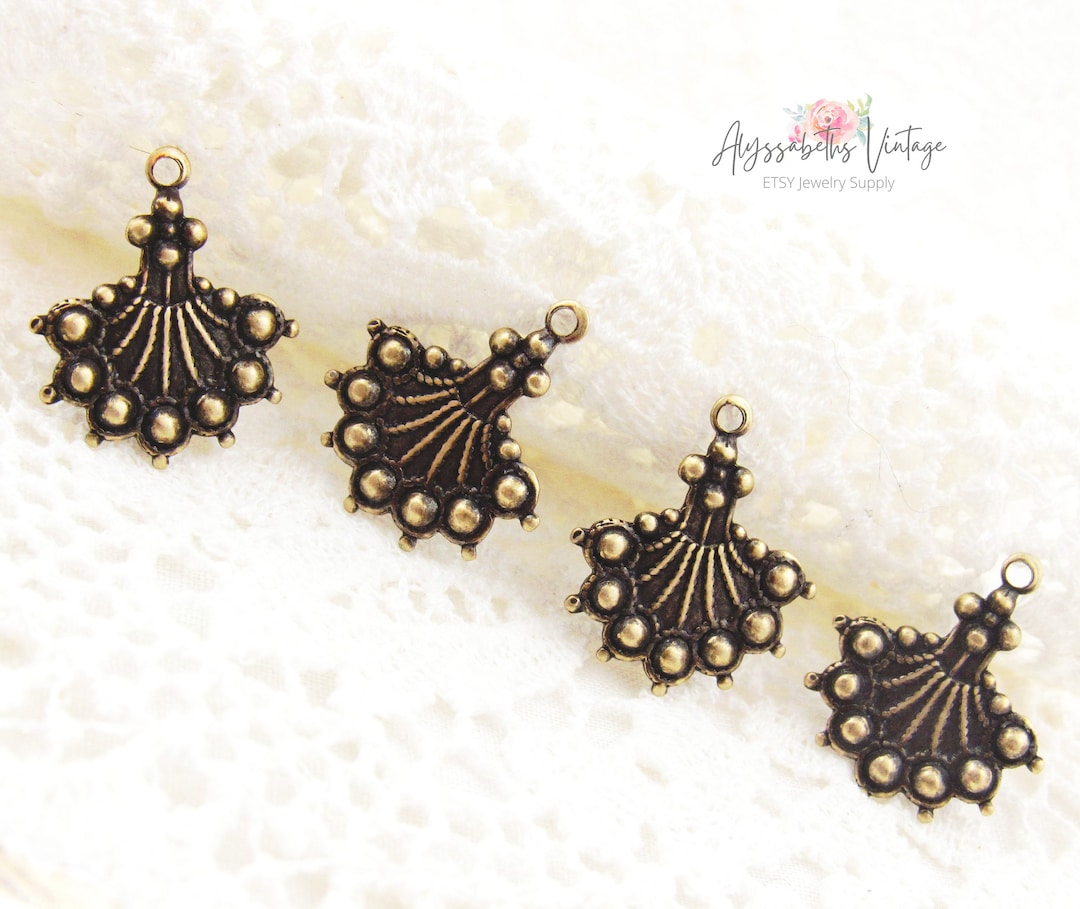 Ornate Victorian Fan Antique Brass Charms Small Brass Ox Plated ...