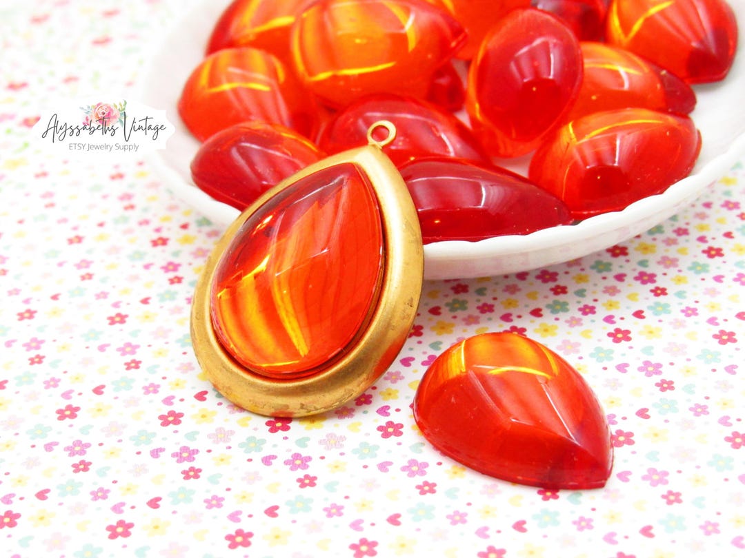 Transparent 25x18mm Hyacinth Teardrop Plastic Jewels, Vintage Orange ...
