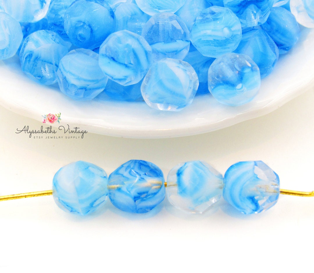 Semi Transparent Aqua & Crystal Givre 8mm Faceted Round Fire Polished ...