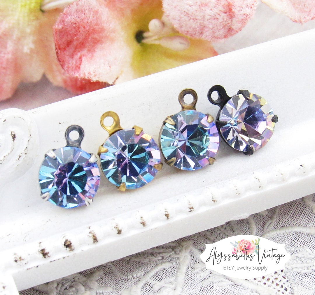 8mm Rainbow Vitrail Light Round Rhinestone Drops or Connectors 39ss Set ...