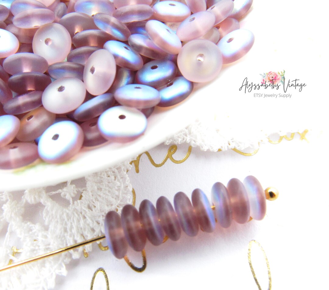 Vintage AB Matte Light Amethyst 6mm Smooth Frosted Glass Druk Rondelle ...