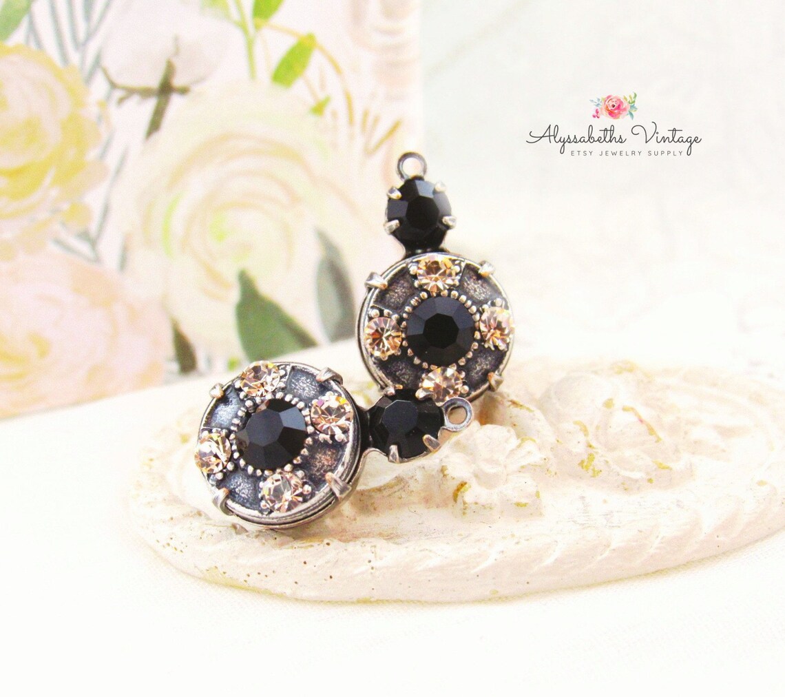 Elegant Art Deco Jet Black & Gold Quartz Austrian Rhinestone | Etsy