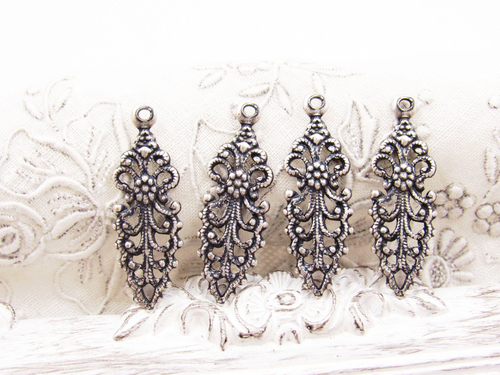 Vintage Style Antique Silver Victorian Floral Filigree Pointed - Etsy