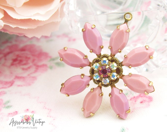 Vintage Opaque Pink, AB Crystal and Rose Austrian Floral Center ...