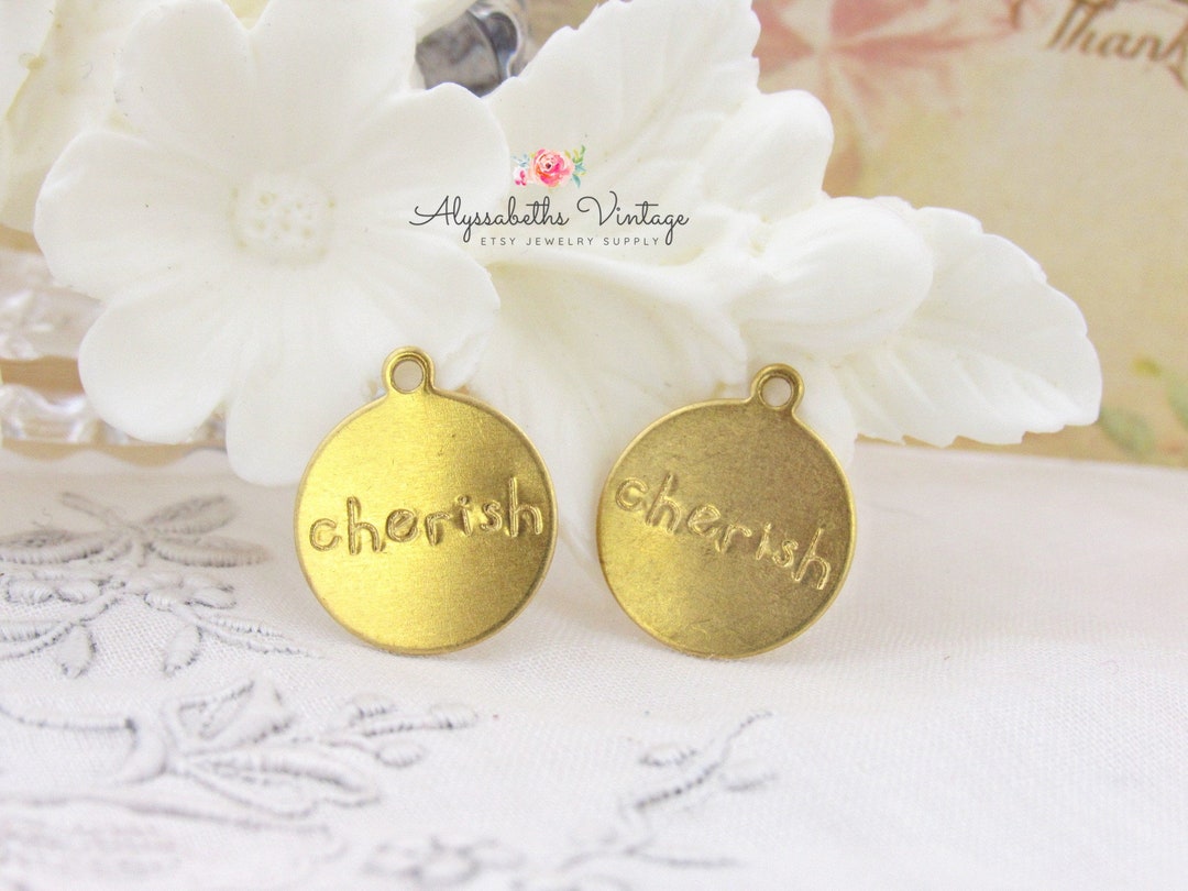 SALE Small Raw Brass Inspirational CHERISH Word Charm 13mm US Made ...
