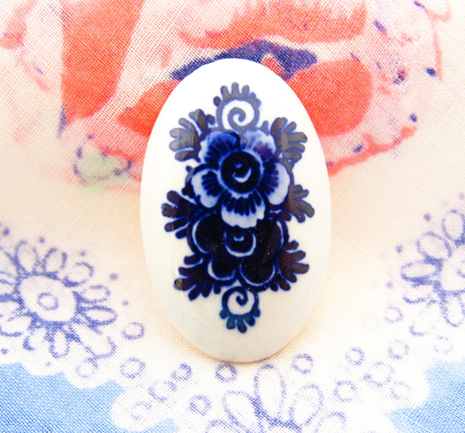 Large Vintage Delft Blue & White Rose Flower Cabochon - Etsy