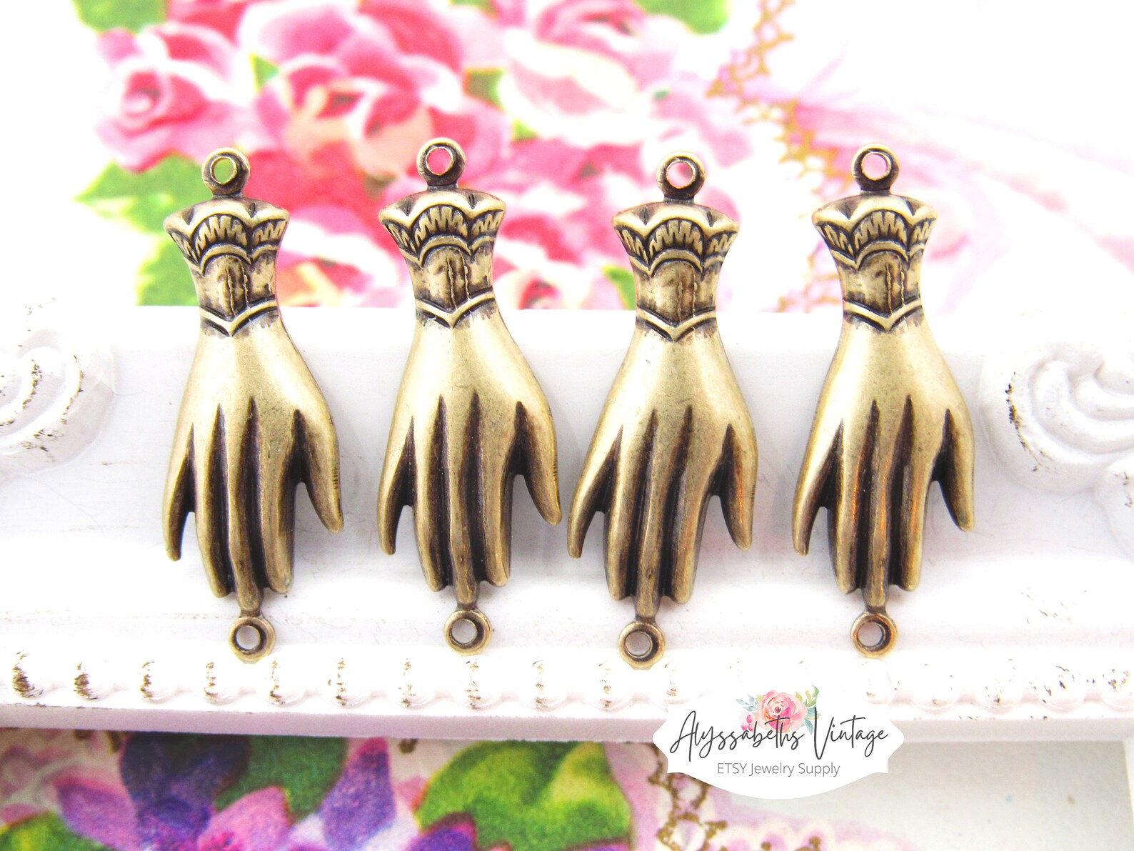 Antiqued Brass Victorian Gloved Hand Connector Edwardian - Etsy