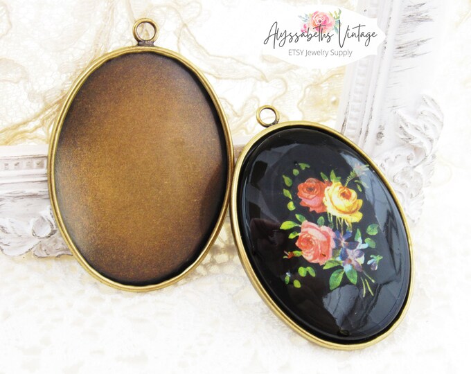 Antique Brass Rolled Edge Frame Setting 30x40mm Oval Bezel Brass Ox ...
