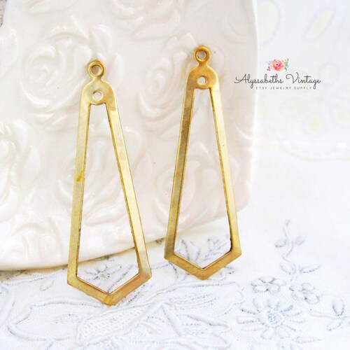 Geometric Modern Rectangle Raw Brass Chandelier Earring | Etsy