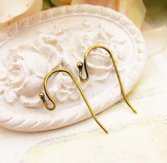 Antique Brass Patina French Ear Wires with Ball Ear Hooks | Etsy