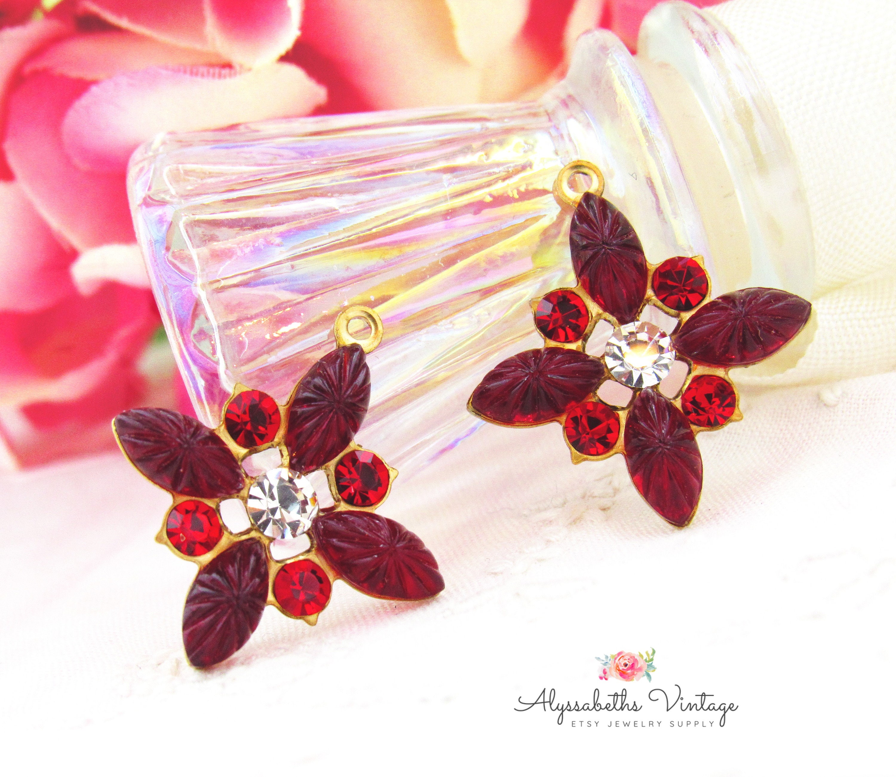Vintage Red Sunray Stones Austrian Crystal & Ruby Rhinestone - Etsy