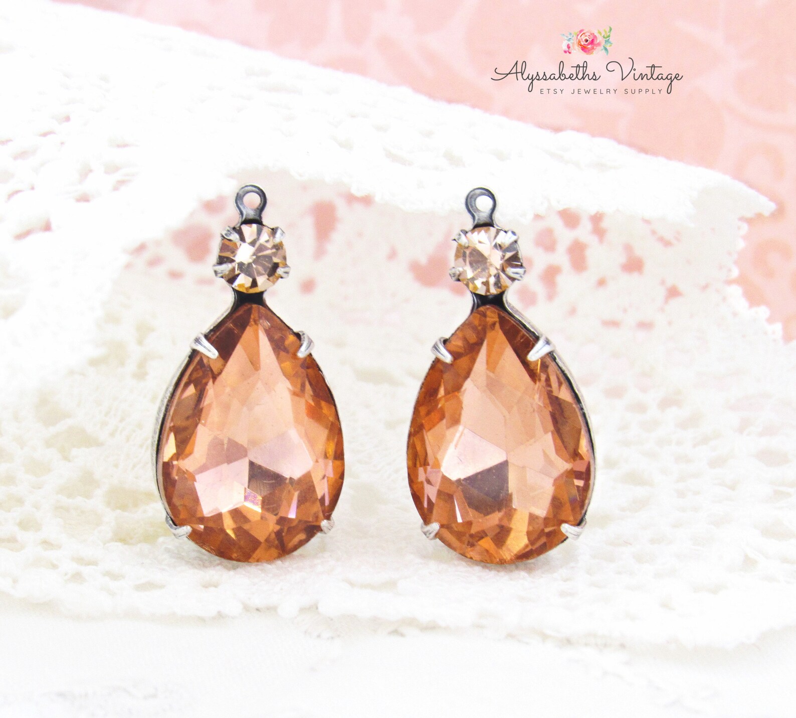Peach Pear Stones With Light Peach Austrian Rhinestones Set Stone Drops ...