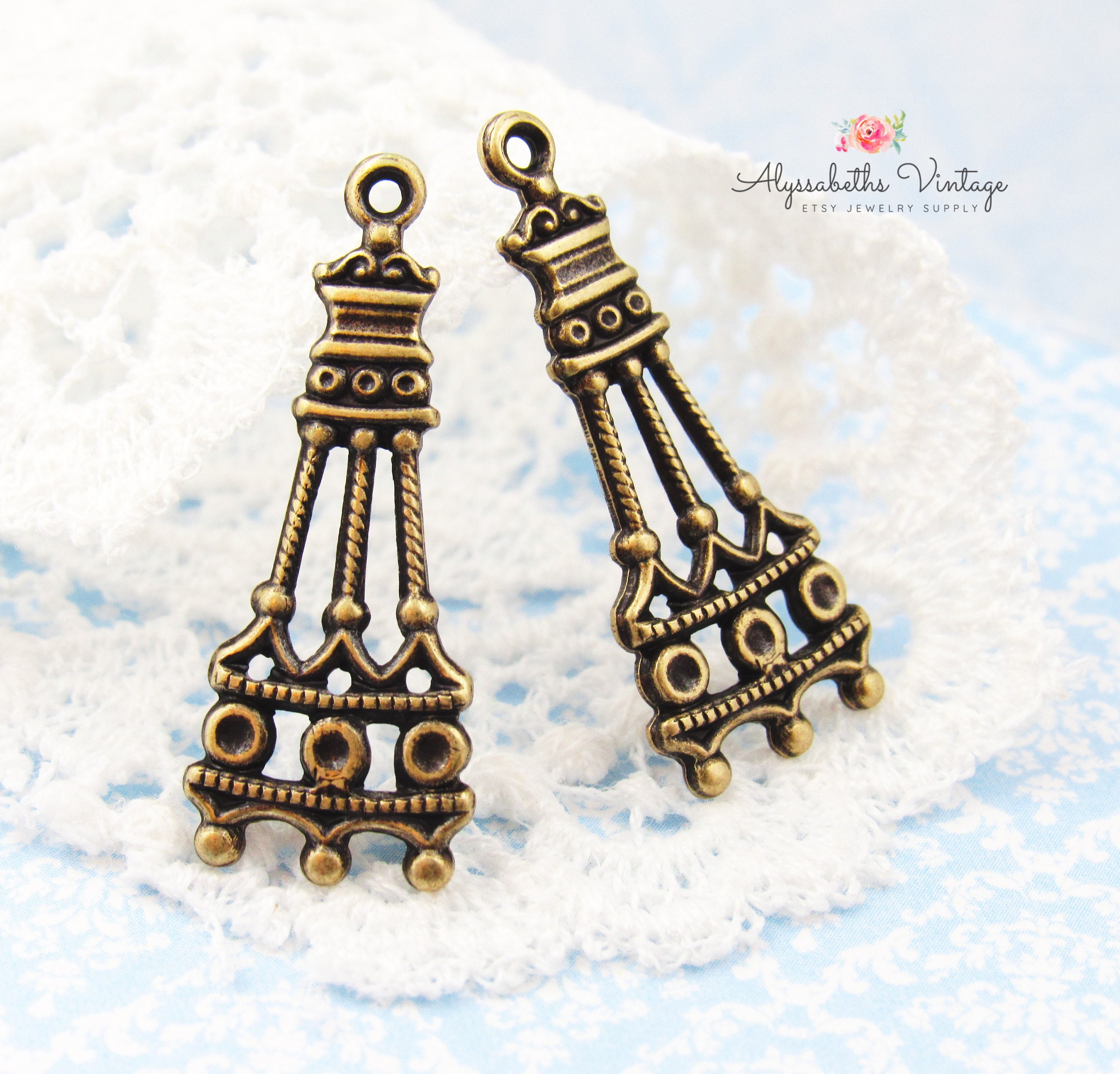 Ornate Antique Brass Art Deco Earring Drops 28x11mm Byzantine Brass Ox ...