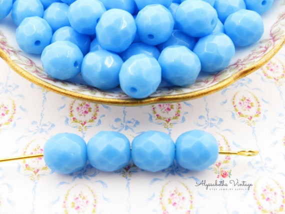 Opaque Turquoise Blue 8mm Round Faceted Glass Beads Czech | Etsy