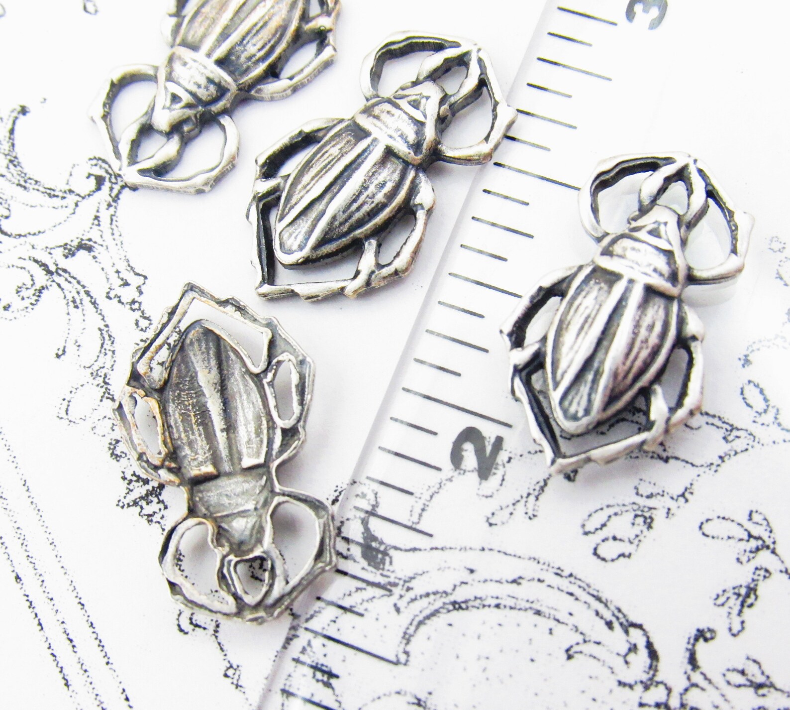 Antique Silver Ox Scarab Connector Links, Egyptian Beetle Insect ...