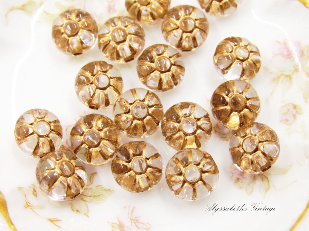 Floral Clear & Antique Gold Daisy Flower Acrylic Disc Beads, 8mm ...