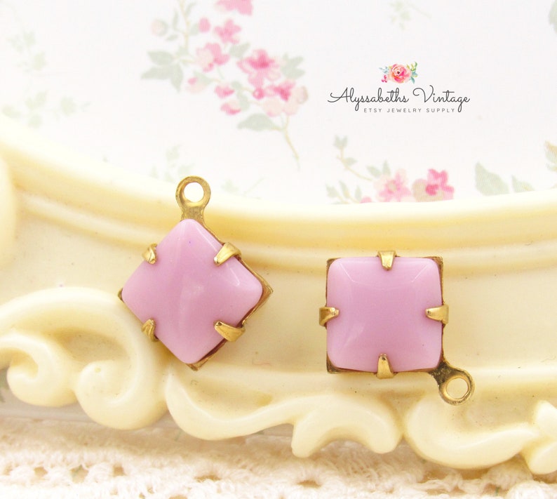 Vintage Opaque Light Pink 8mm Square Glass Stone Geometric Drops or ...